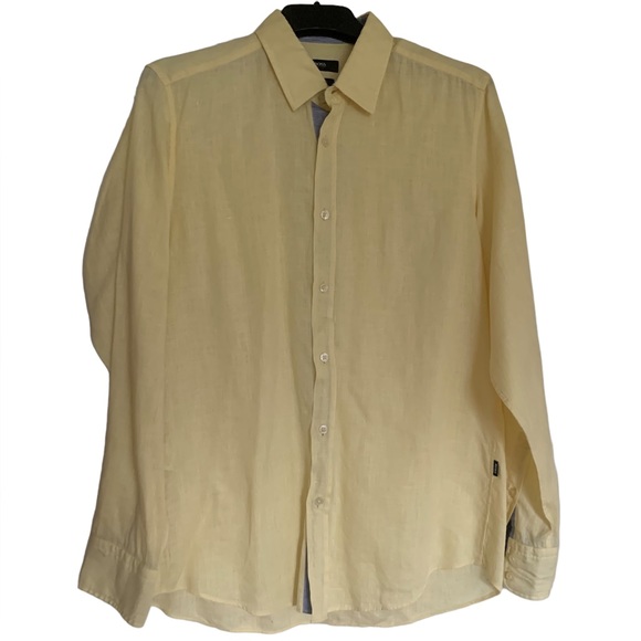Hugo Boss | Shirts | Hugo Boss Mens Yellow Linen Dress Shirt Medium ...
